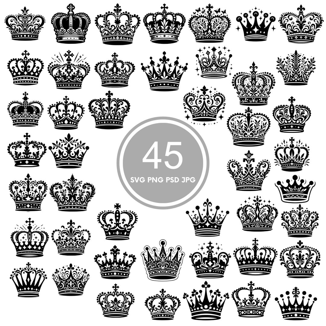 Crown SVG Bundle, 45 Crown Designs, PNG, PSD - Etsy