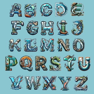 Fishing Font, Alphabet With Fishing Design, Fishing Letters as Png - Etsy