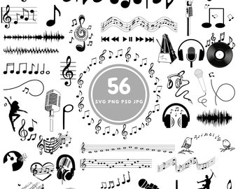 Music Design SVG, 56 Musical Notes Svg Bundle, PNG, PSD - Etsy