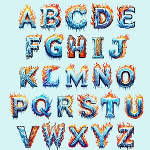 Fire Ice Font, Alphabet With Fire Ice Design, Fire Ice Letters as Png ...