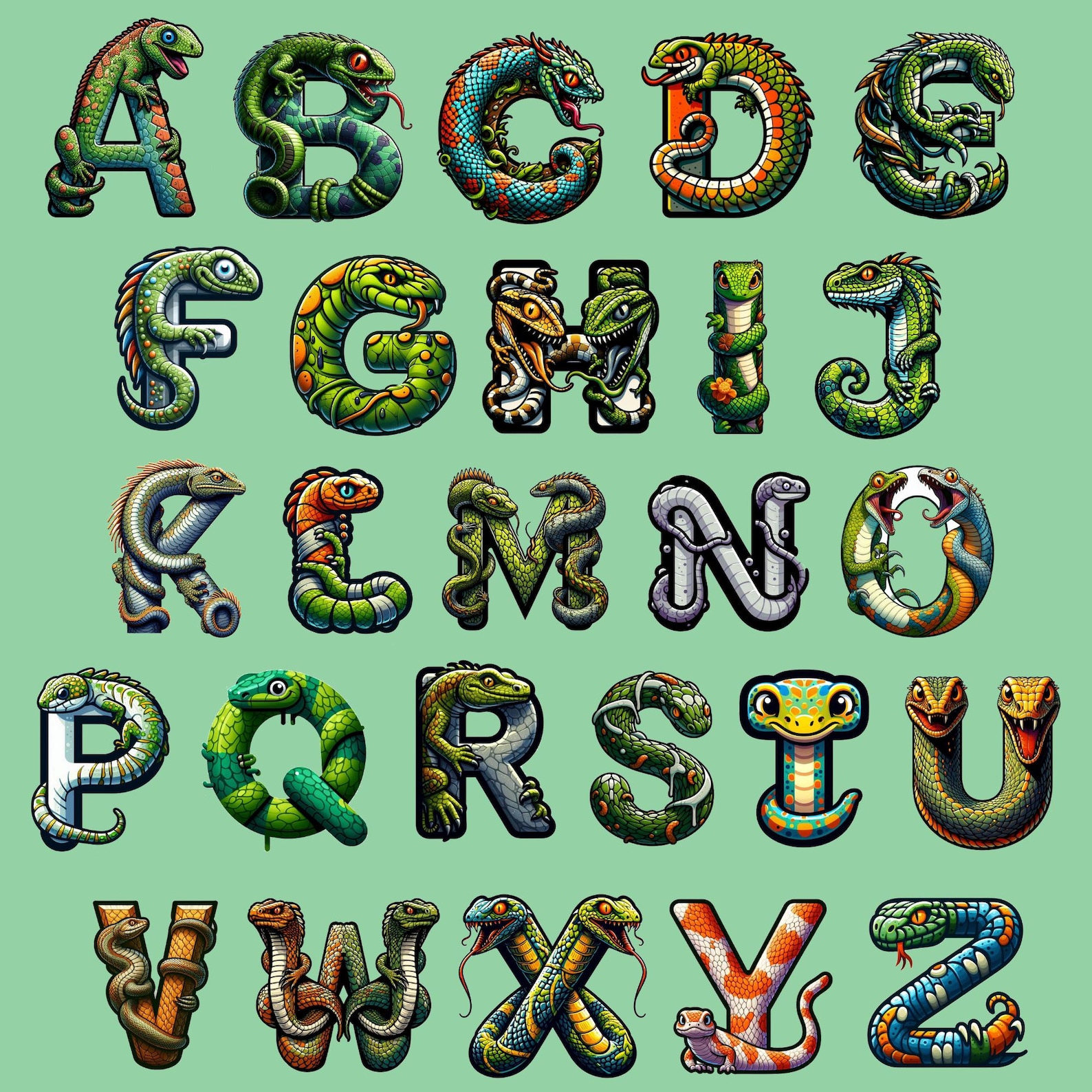 Reptile Font, Alphabet With Reptile Design, Lizard Letters as Png - Etsy
