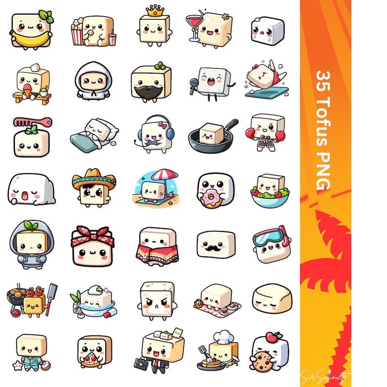 Cute Tofu Digital Design for Stickers - Etsy