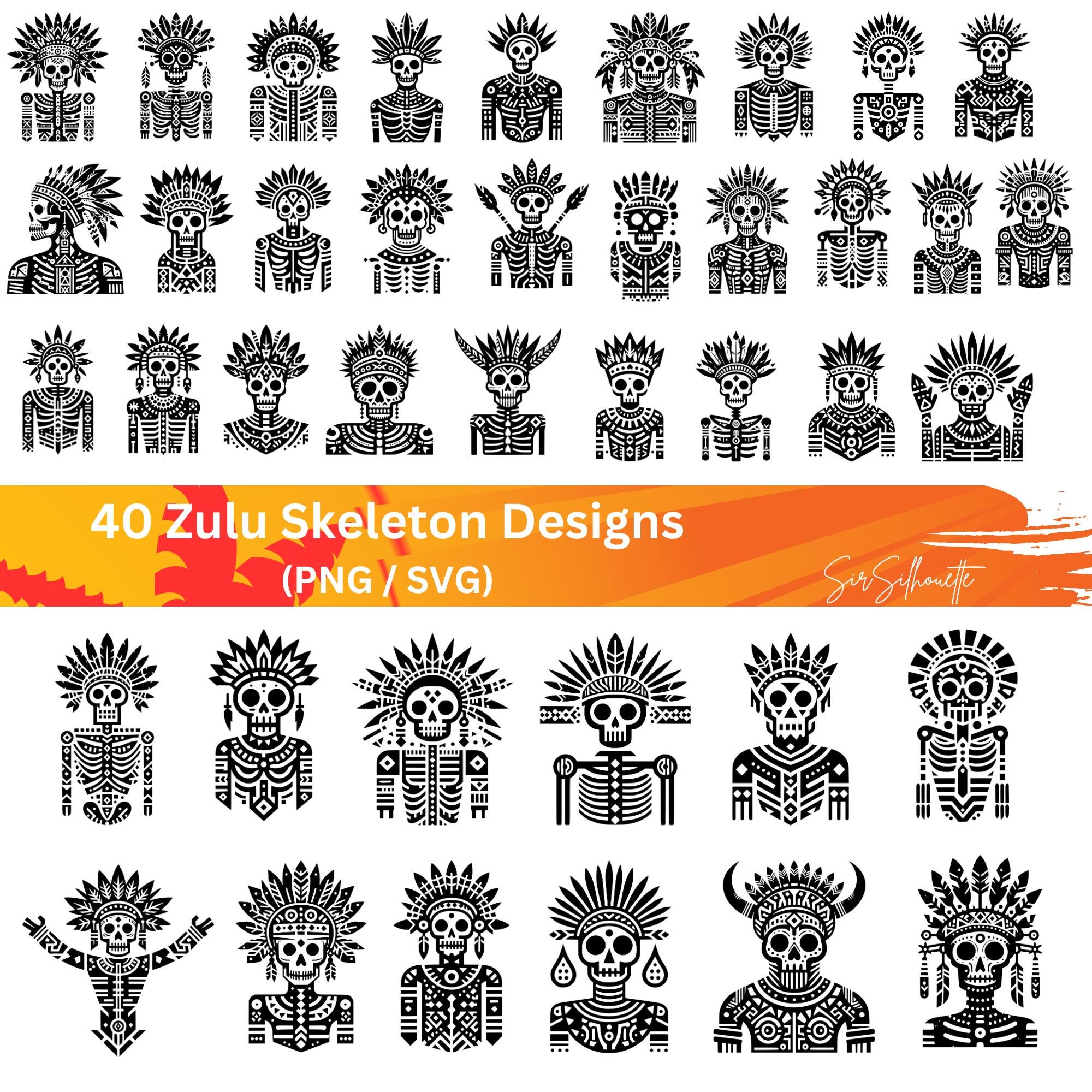 Zulu Skeleton SVG, 40 Zulu Skeleton Designs as PNG - Etsy
