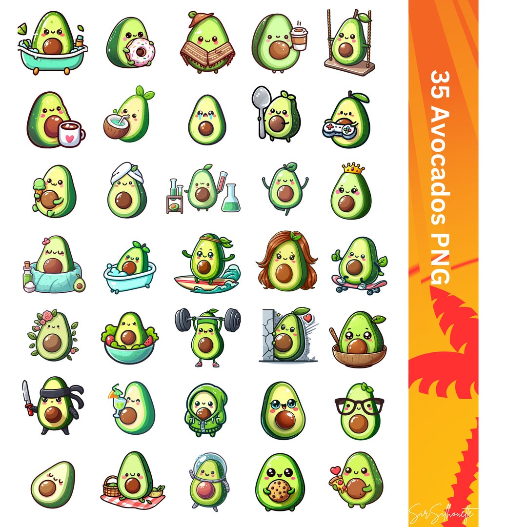 Cute Avocado Digital Design for Stickers - Etsy