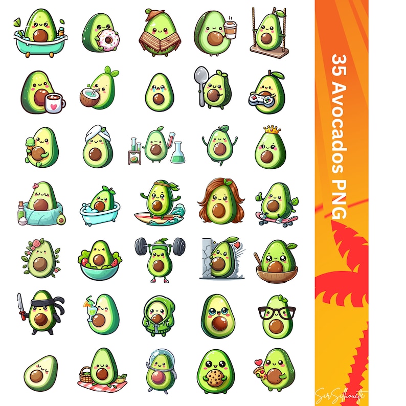 Cute Avocado Digital Design for Stickers - Etsy