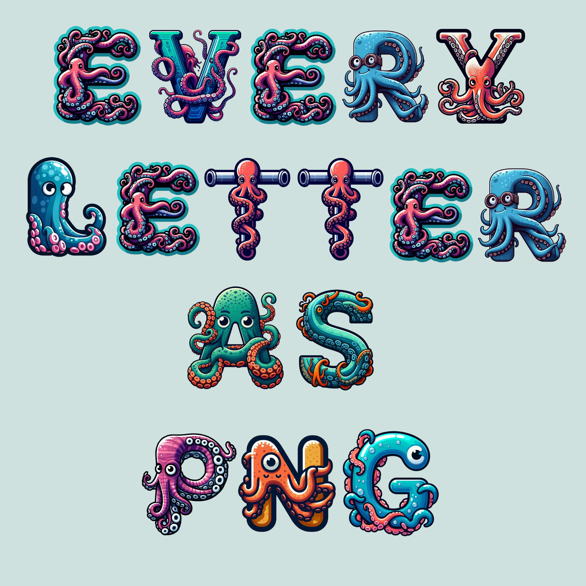 Octopus Font, Alphabet With Tentacle Design, Kraken Letters as Png - Etsy