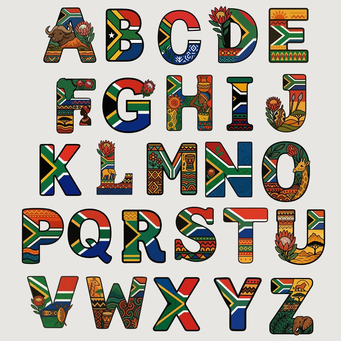 South Africa Font, Alphabet With South Africa Design, South Africa ...