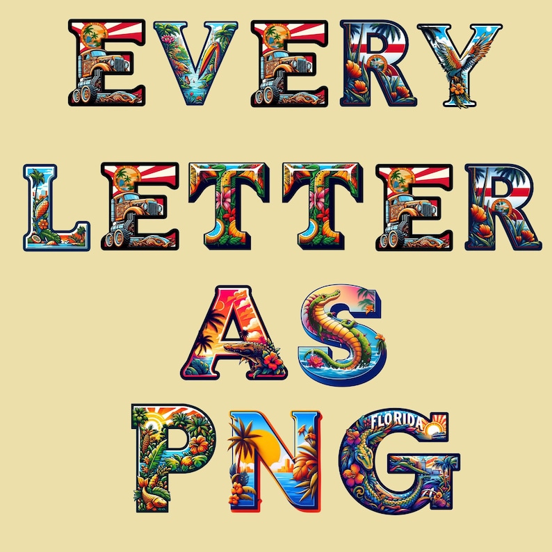 Florida Font, Alphabet With Florida Design, Florida Letters as Png - Etsy