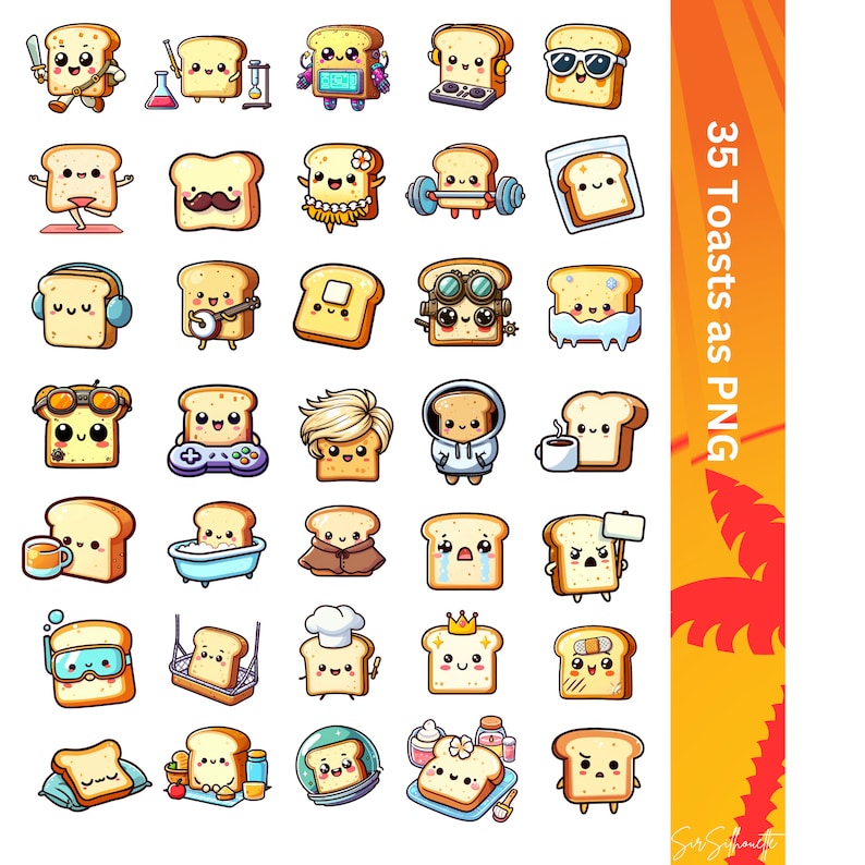 Cute Toast Digital Design for Stickers - Etsy