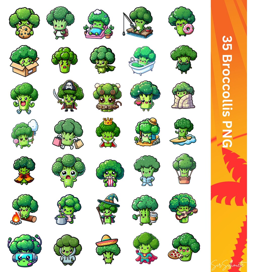 Cute Broccoli Digital Design for Stickers - Etsy