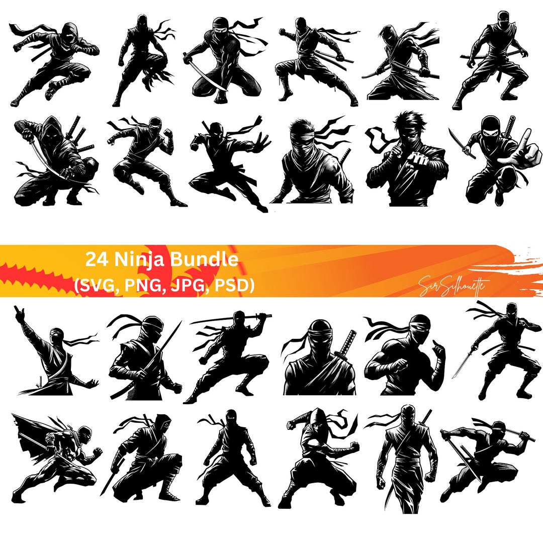 Ninja SVG Bundle, 24 Assassin Designs, PNG, PSD - Etsy