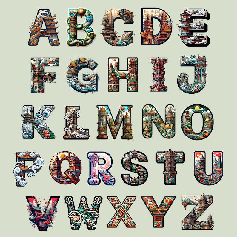 Asia Font, Alphabet With Asia Design, Asia Letters as Png - Etsy UK