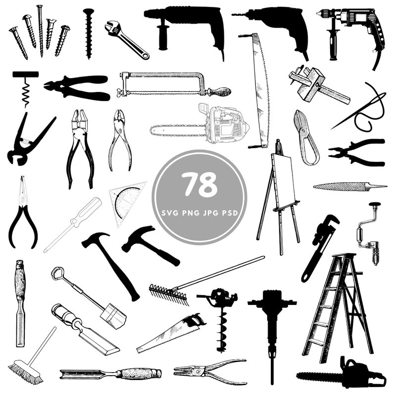 Tool Design SVG, 78 Tools Svg Bundle, PNG, PSD - Etsy