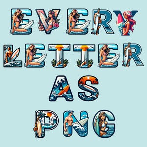 Surf Font, Alphabet With Surf Design, Surf Letters as Png - Etsy