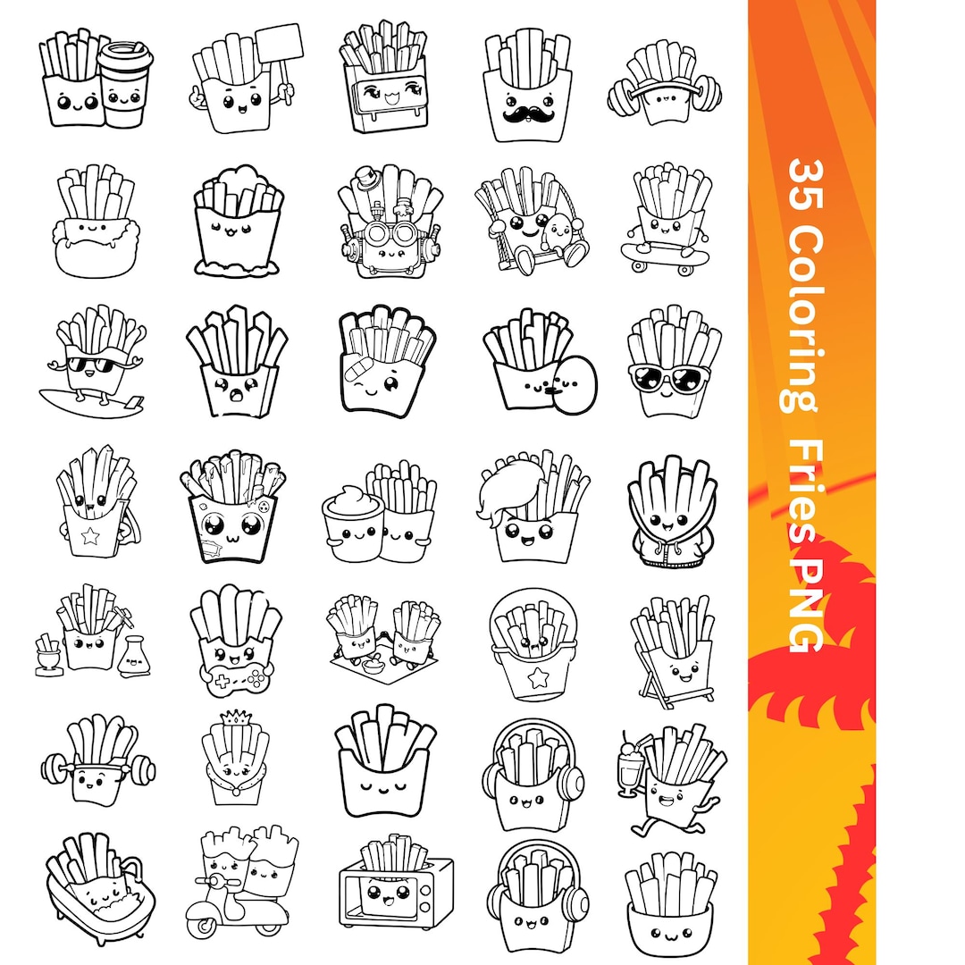 Cute Fries for Coloring Book - PNG Files to Download - Etsy