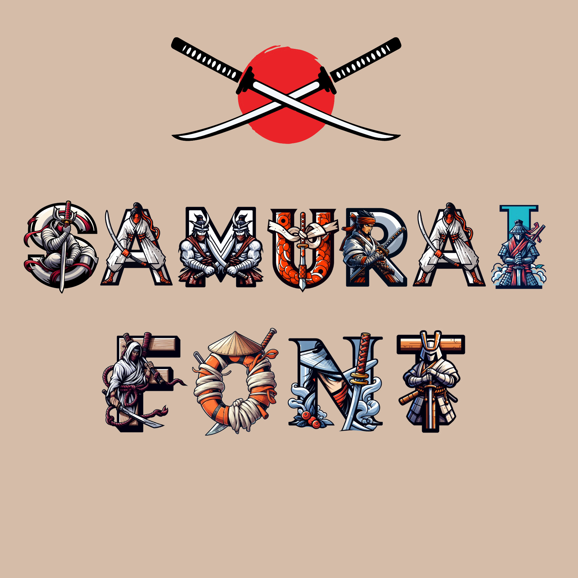 Samurai Font, Alphabet With Samurai Design, Samurai Letters as Png - Etsy