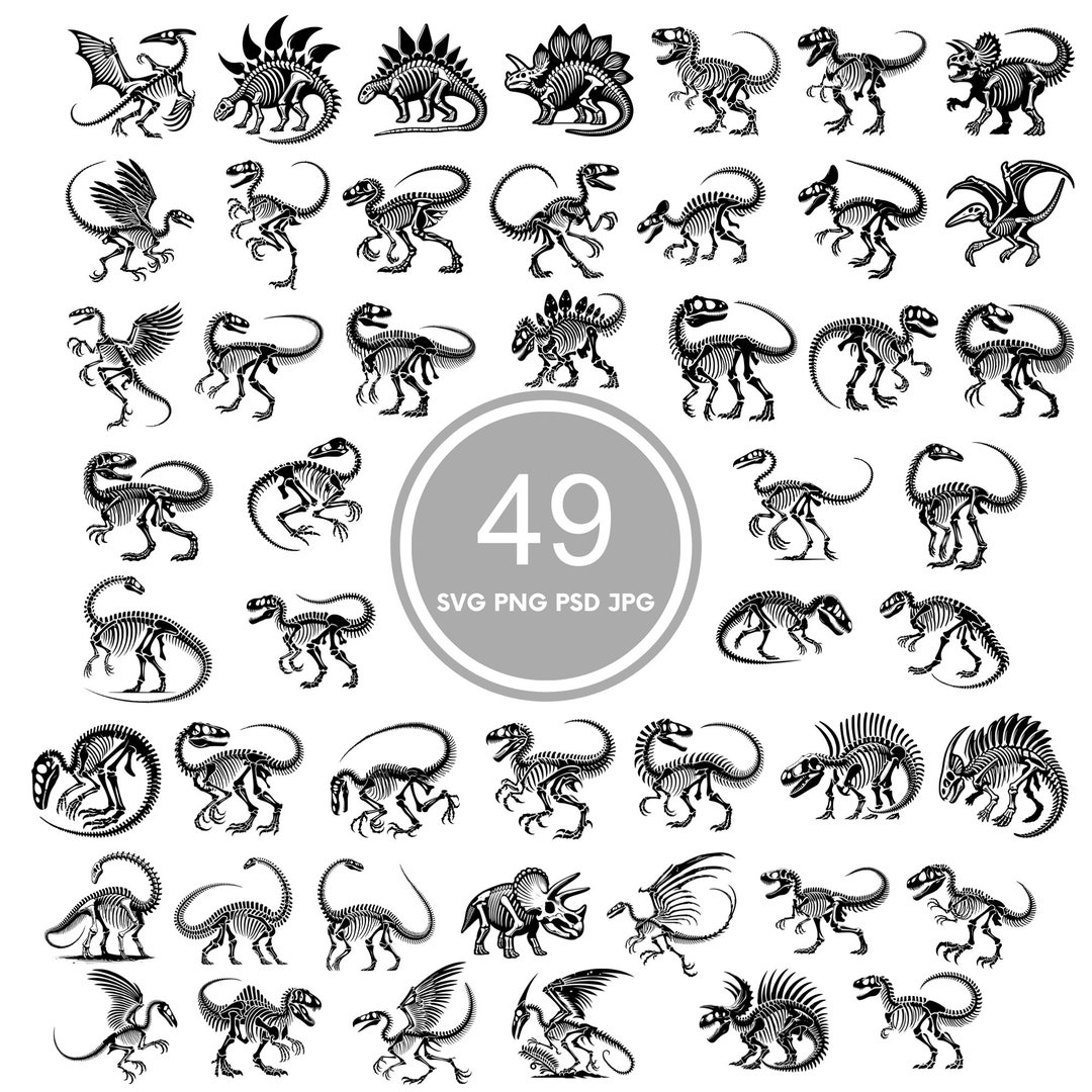 Dinosaur Skeleton Design SVG, 49 Fossil Svg Bundle, PNG, PSD - Etsy