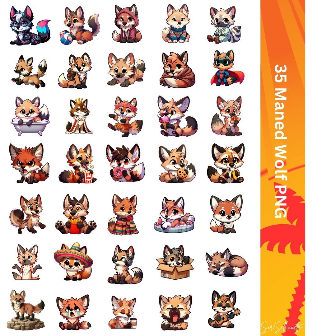 Cute Maned Wolf Digital Design for Stickers - Etsy