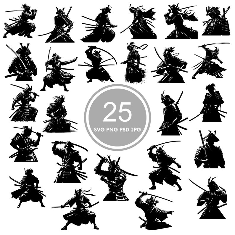 Samurai SVG Bundle, 25 Ronin Designs, PNG, PSD - Etsy