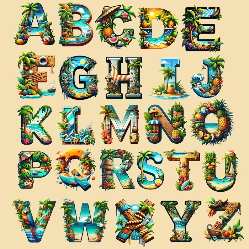 Caribbean Font, Alphabet With Caribbean Design, Island Letters as Png ...