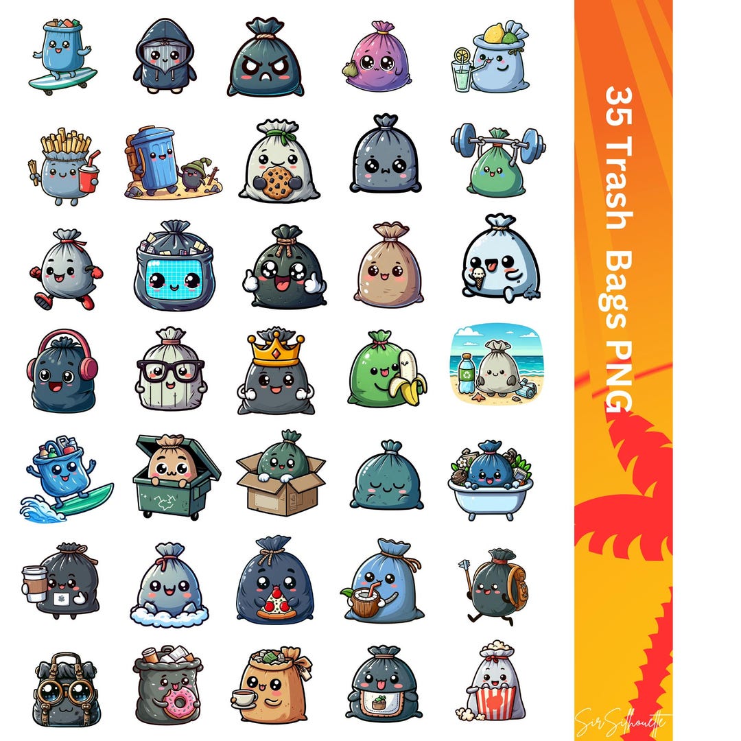 Cute Trash Bag Digital Design for Stickers - Etsy