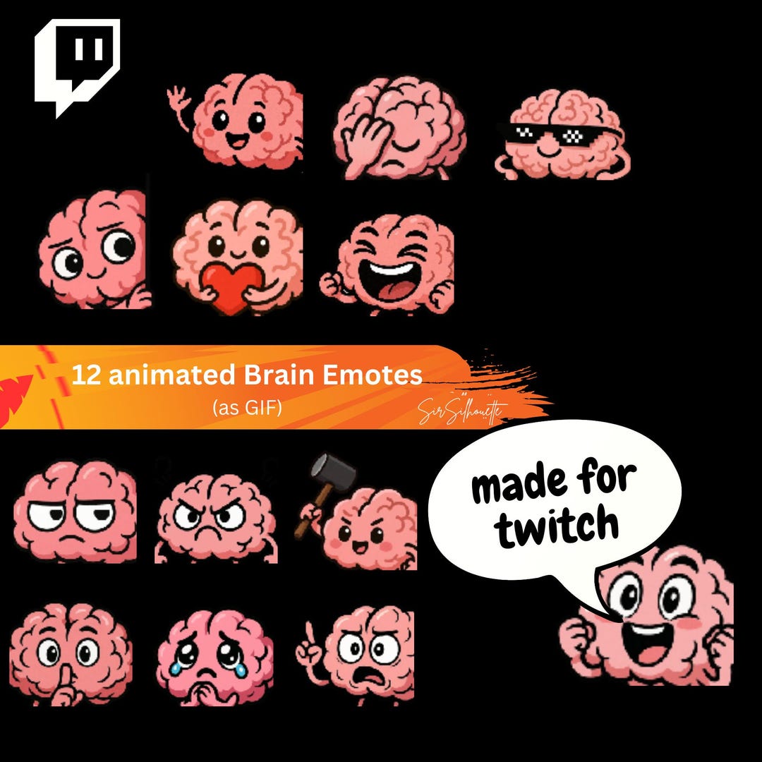 Animated Brain Emotes, Smart Thinking Graphics, Mental Health Stickers ...