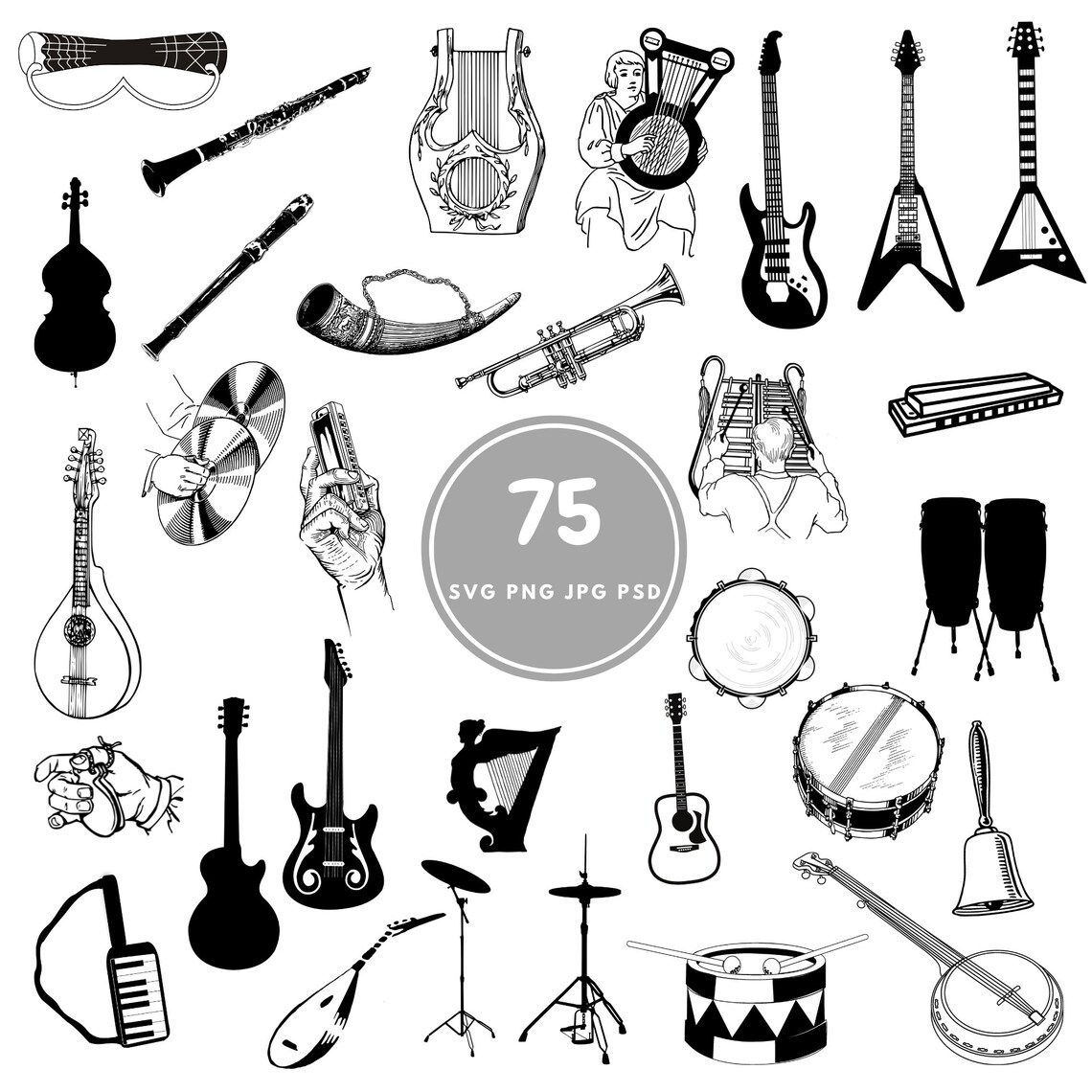 Music Design SVG 75 Instruments Svg Bundle PNG PSD - Etsy