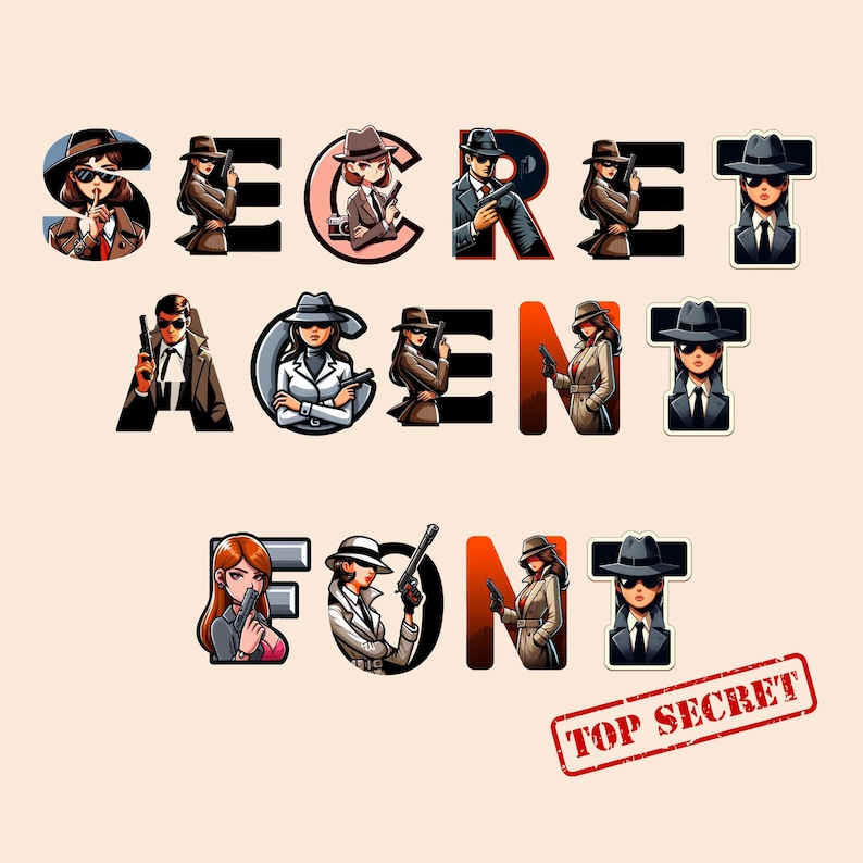 Secret Agent Font, Alphabet With Spy Design, Secret Agent Letters as ...