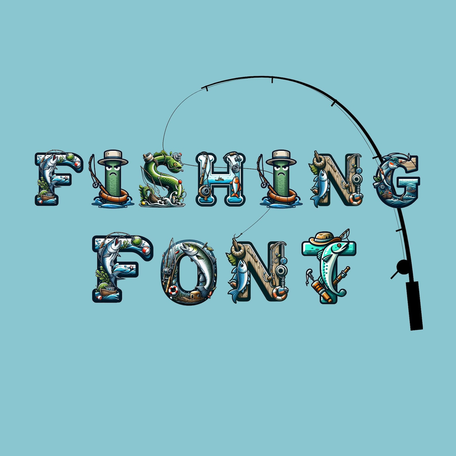 Fishing Font, Alphabet With Fishing Design, Fishing Letters as Png - Etsy