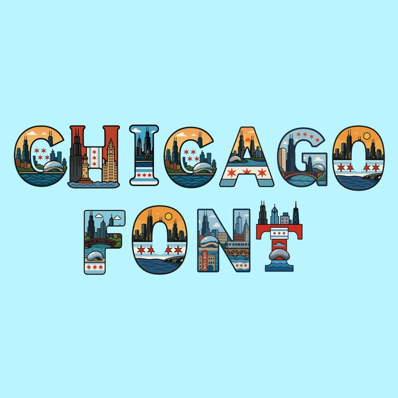 Chicago Alphabet Clipart, Windy City Letters PNG, Illinois Skyline ...