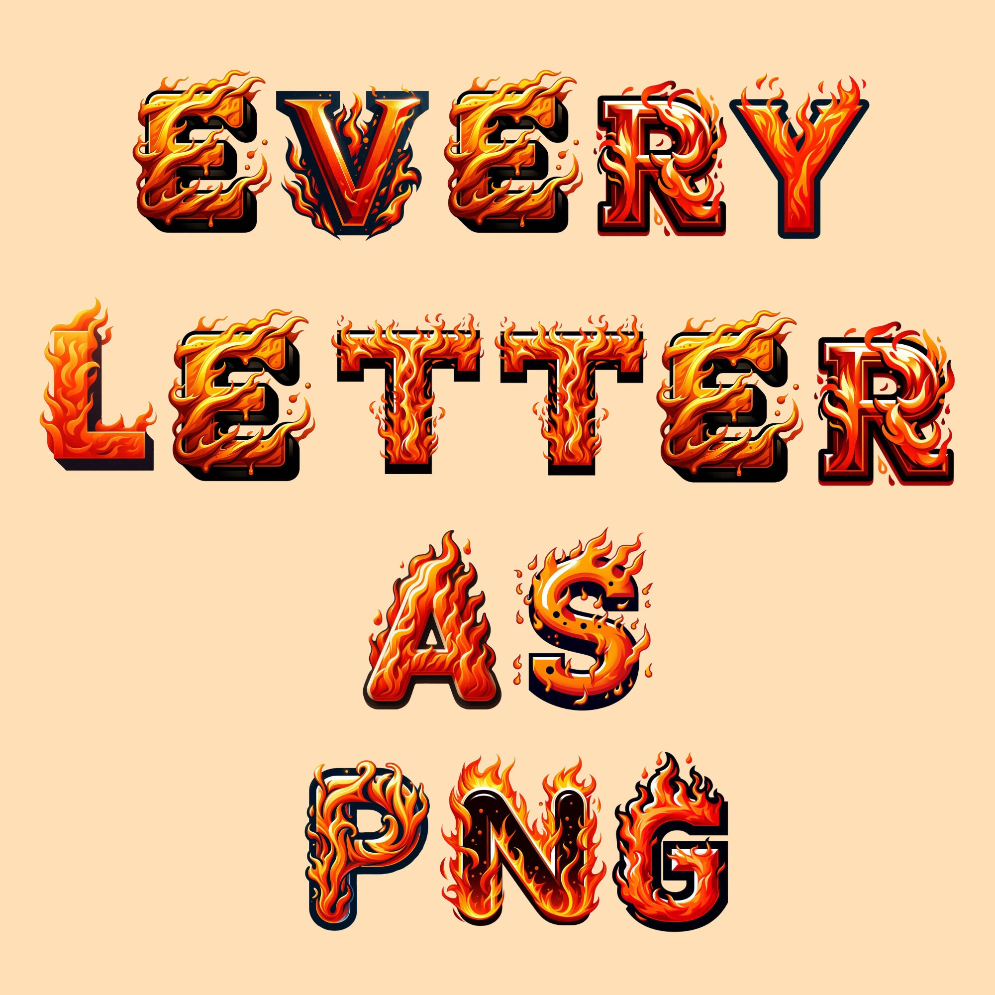 Fire Font, Alphabet With Flame Design, Burning Letters as Png - Etsy