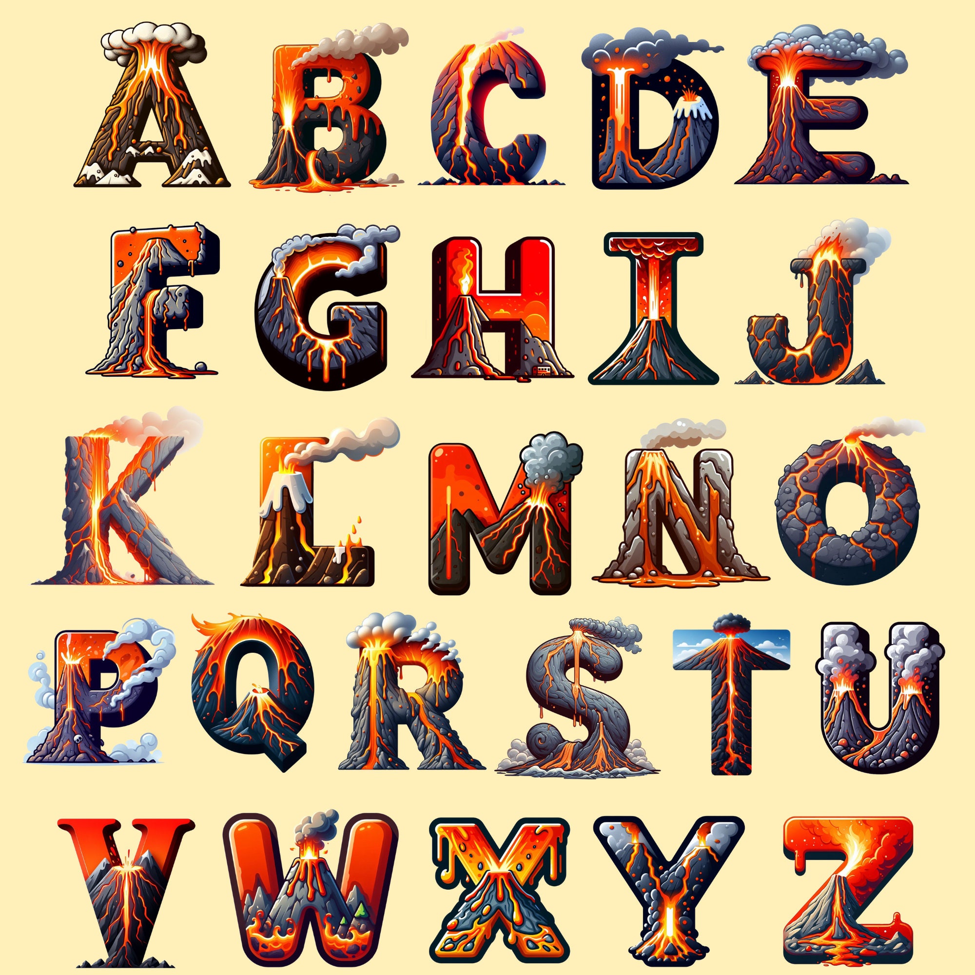 Volcano Font, Alphabet With Volcano Design, Lava Letters as Png - Etsy