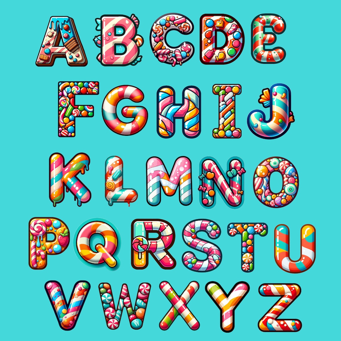 Candy Font, Alphabet With Candy Design, Bonbon Letters as Png - Etsy