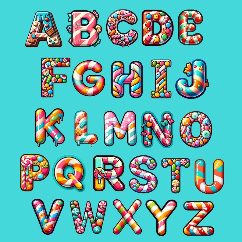 Candy Font, Alphabet With Candy Design, Bonbon Letters as Png - Etsy