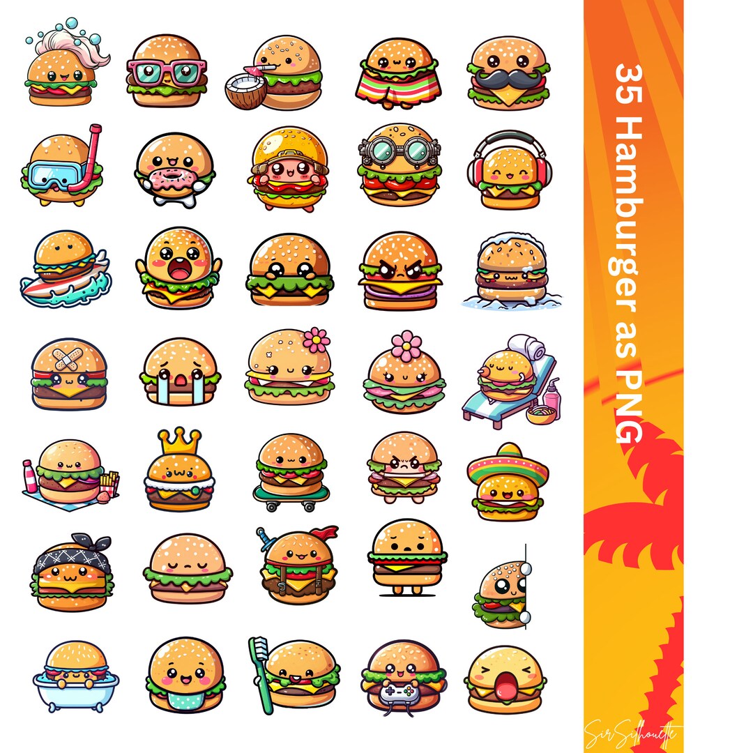 Cute Hamburger Digital Design for Stickers - PNG Files to Download - Etsy