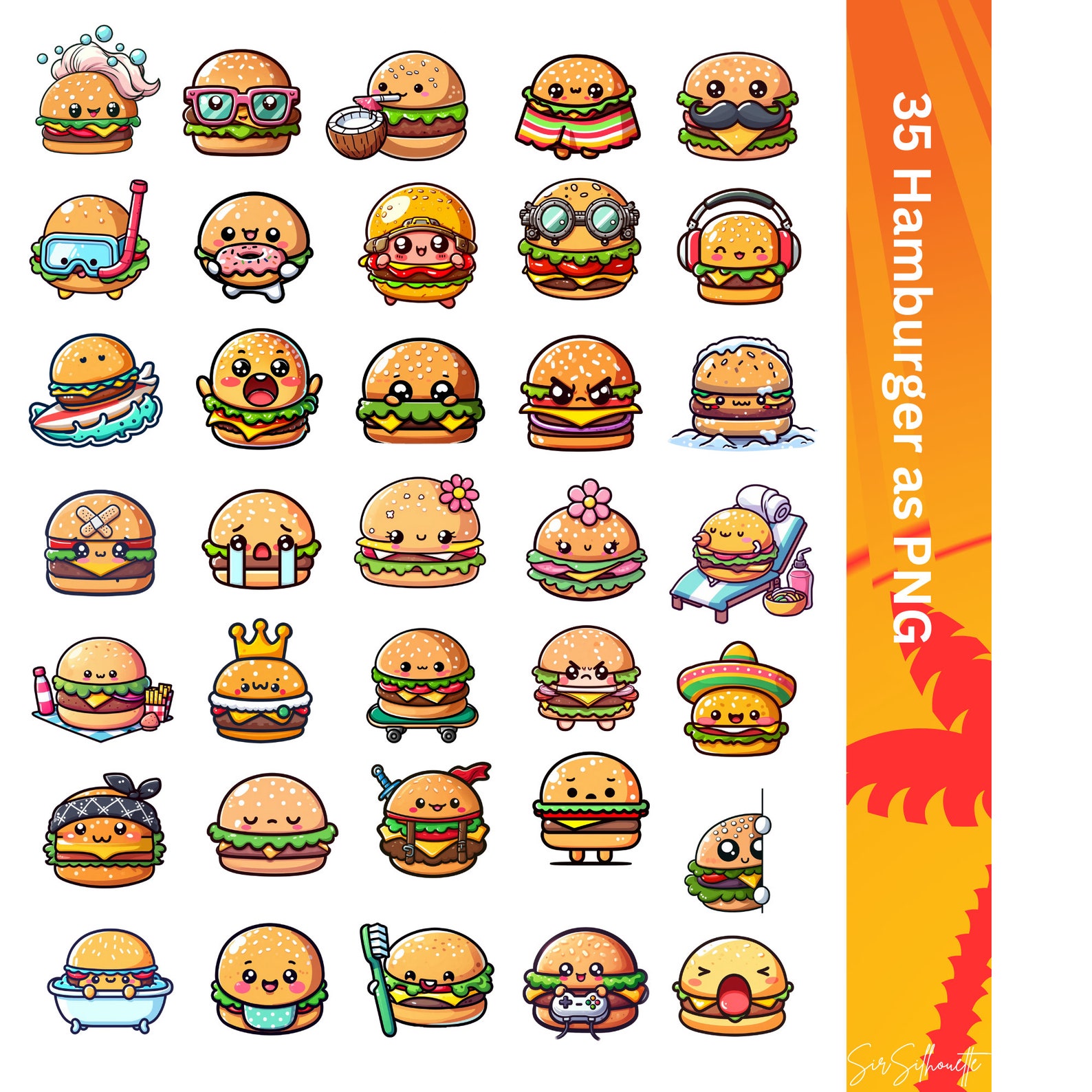 Cute Hamburger Digital Design for Stickers - PNG Files to Download - Etsy