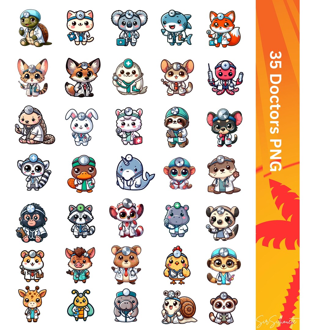 Cute Doctor Animal Digital Design for Stickers - Etsy