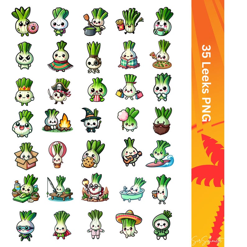 Cute Leek Digital Design for Stickers - Etsy