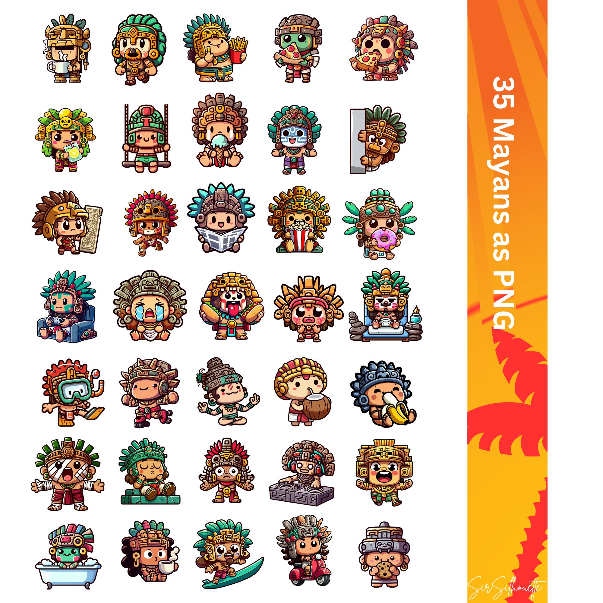 Cute Maya Gods Digital Design for Stickers - Etsy