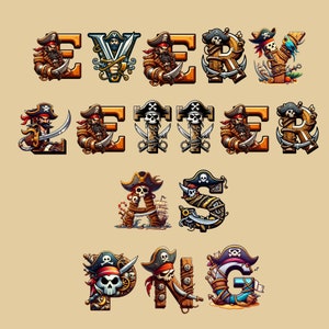 Pirate Font, Alphabet With Treasure Design, Jolly Roger Letters as Png ...