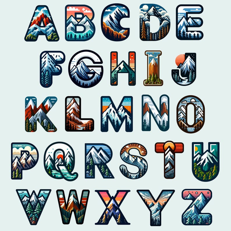 Mountain Font, Alphabet With Mountain Design, Mountain Letters as Png ...