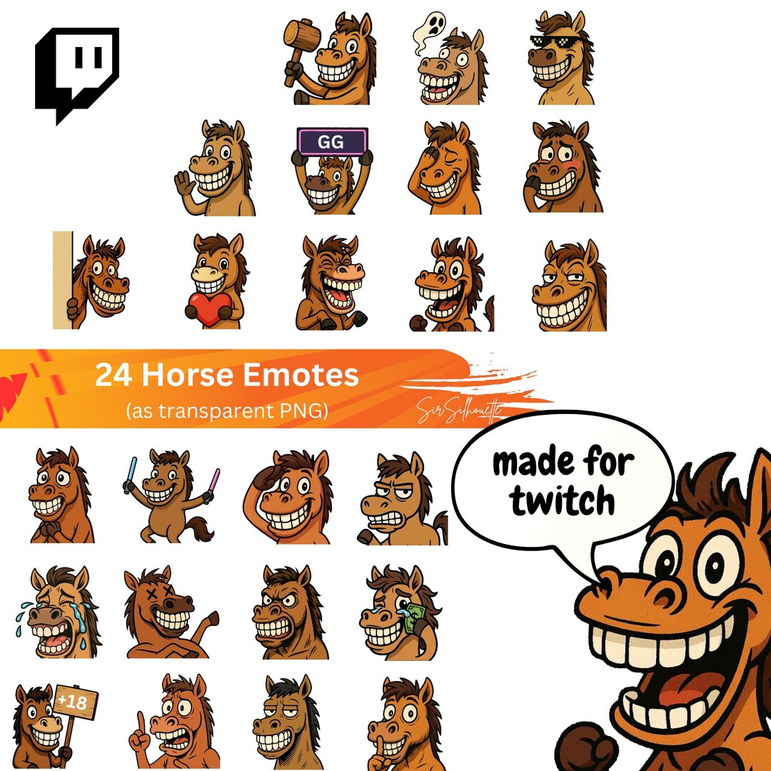 Kawaii Horse Twitch Emotes, Cute Pony Discord Stickers, Equestrian ...