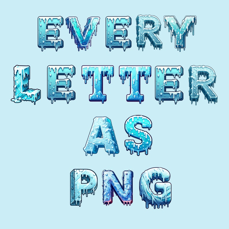 Ice Font, Alphabet With Frozen Design, Frosty Letters as Png - Etsy