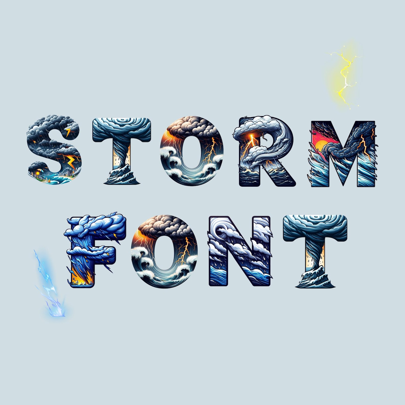 Storm Font, Alphabet With Storm Design, Thunder Letters as Png - Etsy
