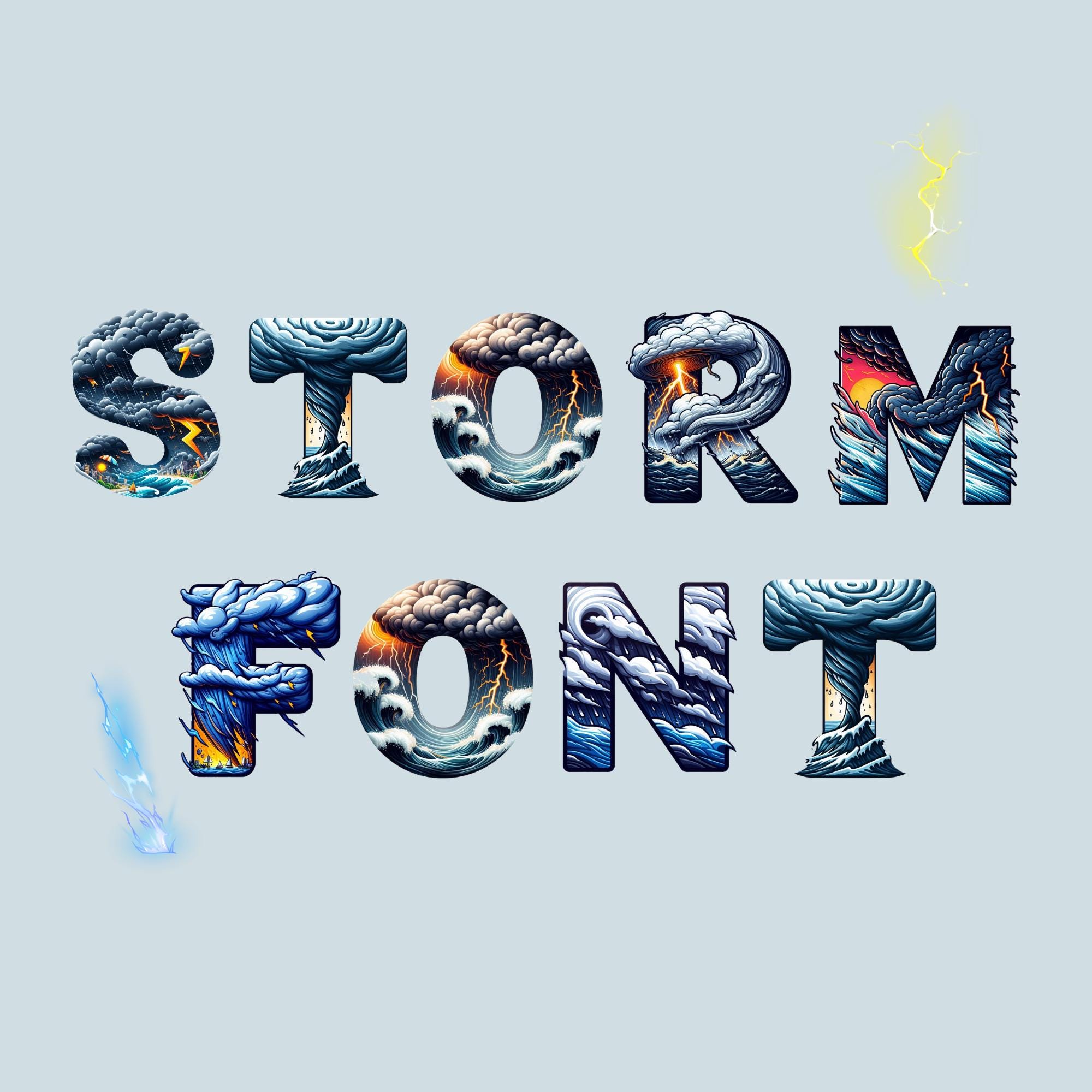 Storm Font, Alphabet With Storm Design, Thunder Letters as Png - Etsy