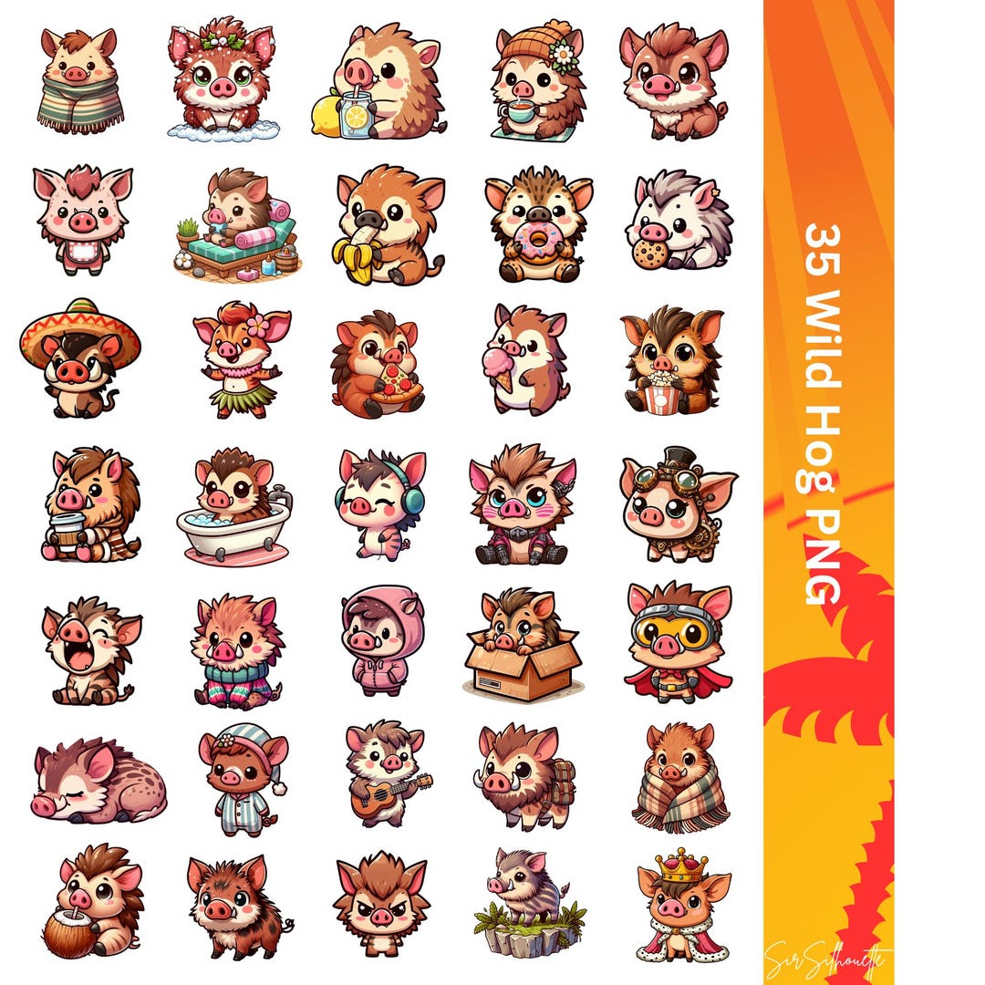 Cute Wild Hog Digital Design for Stickers - Etsy
