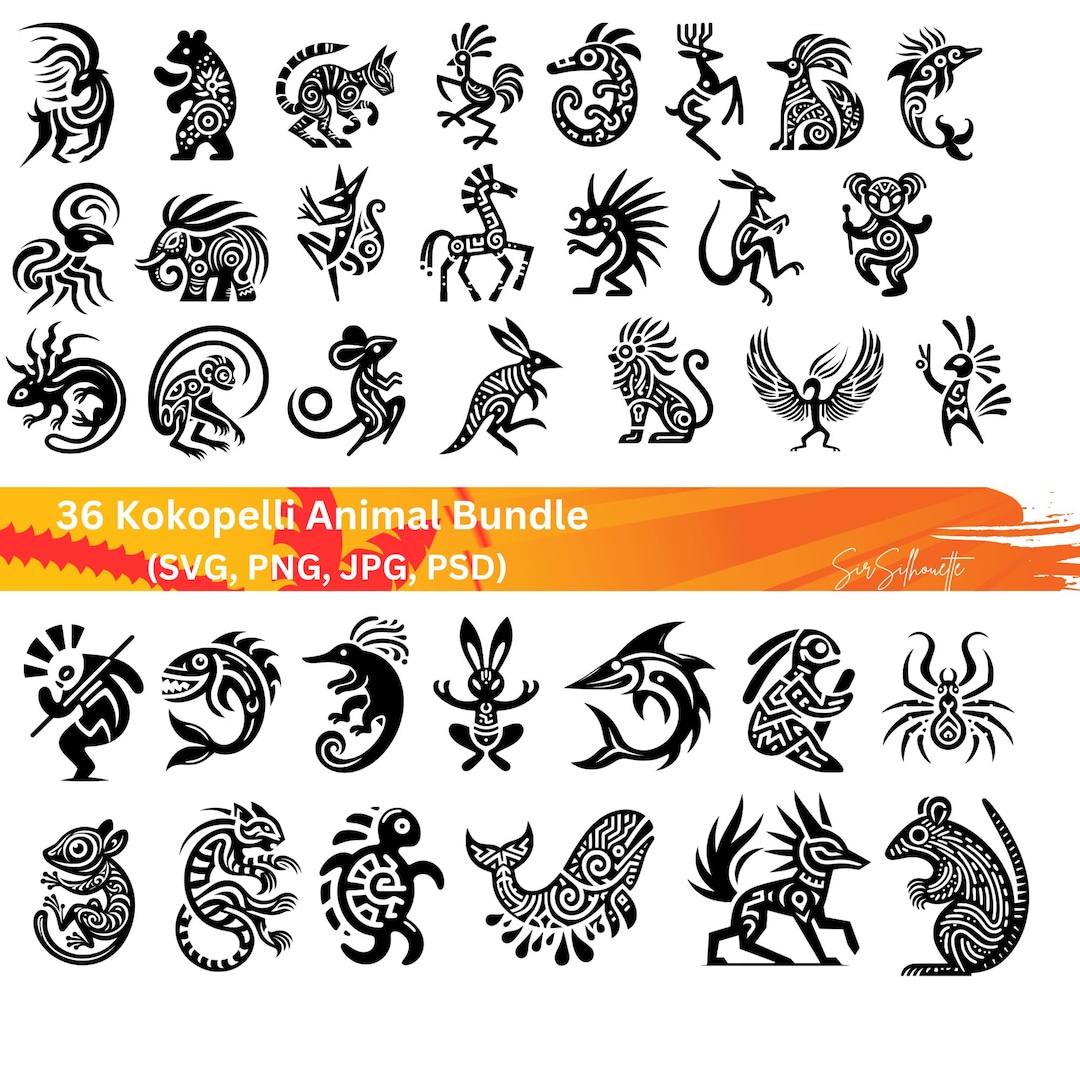 Kokopelli Animals SVG Bundle, 36 Kokopelli Designs, PNG, PSD - Etsy