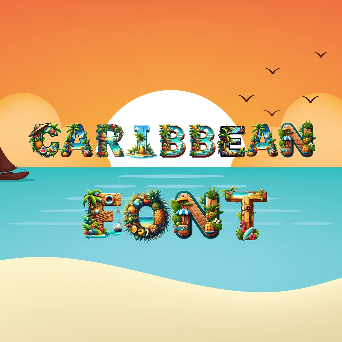Caribbean Font, Alphabet With Caribbean Design, Island Letters as Png ...