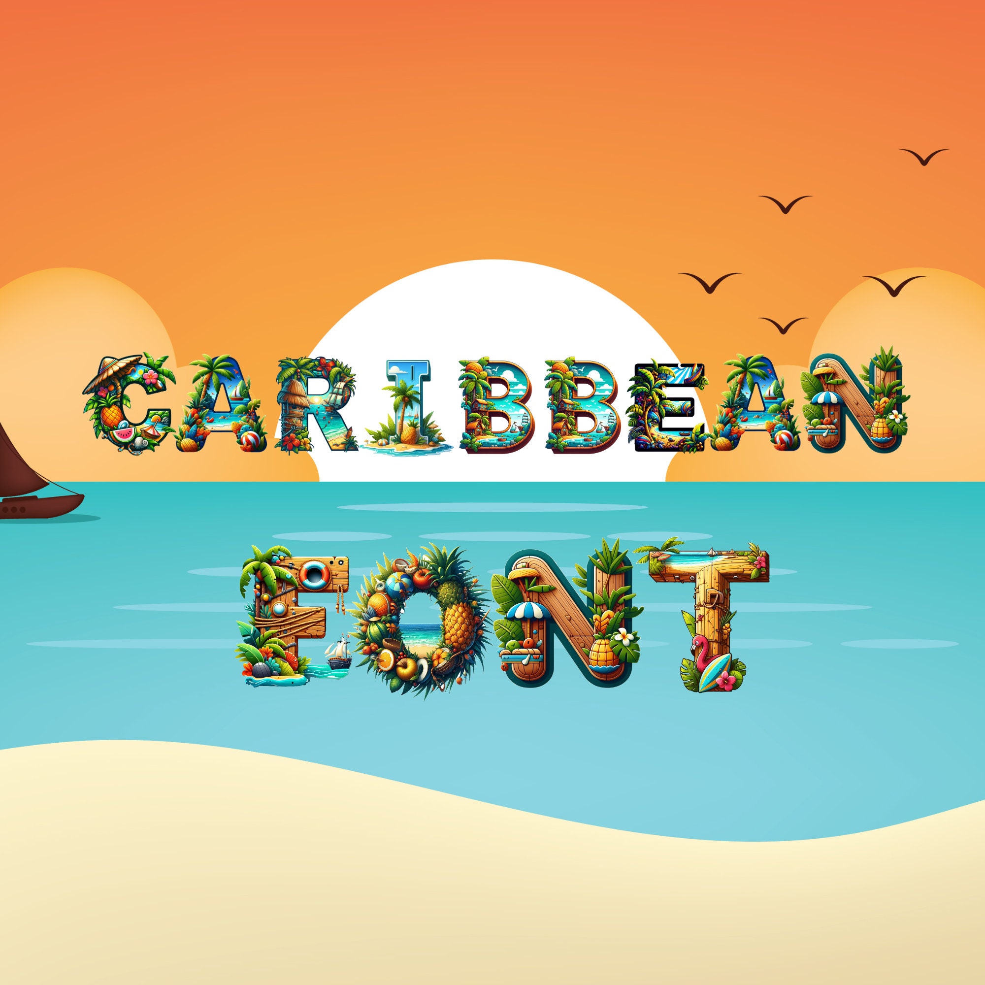Caribbean Font, Alphabet With Caribbean Design, Island Letters as Png ...