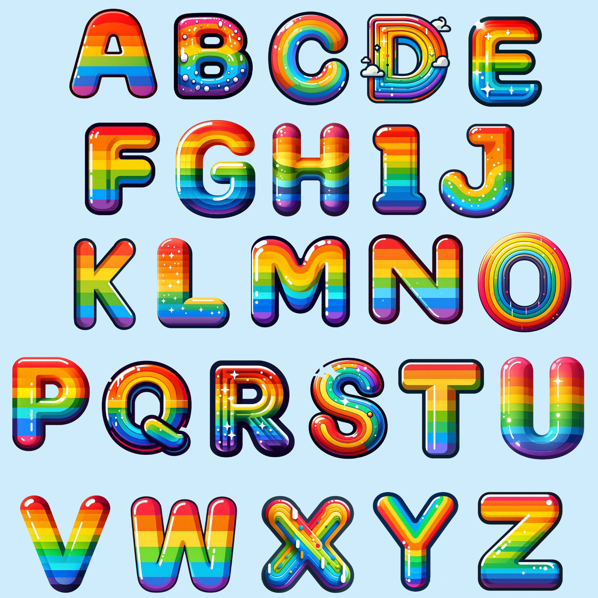 Rainbow Font, Alphabet With Rainbow Design, Rainbow Letters as Png - Etsy